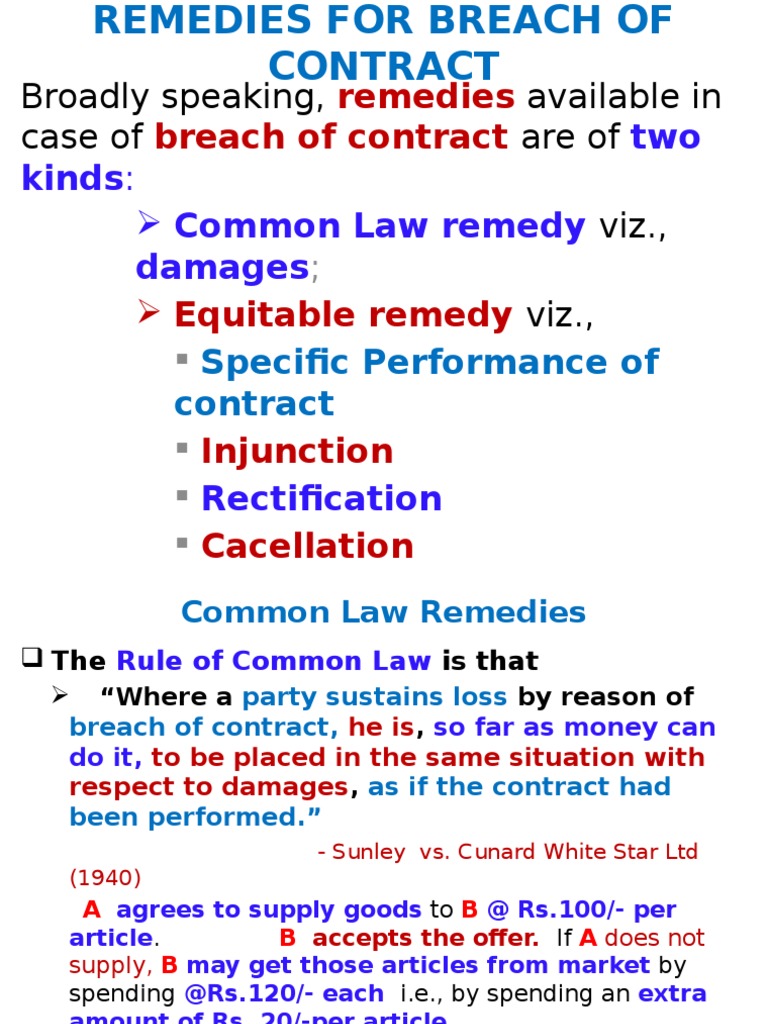 7remedies For Breach of Contract | PDF | Specific Performance | Damages