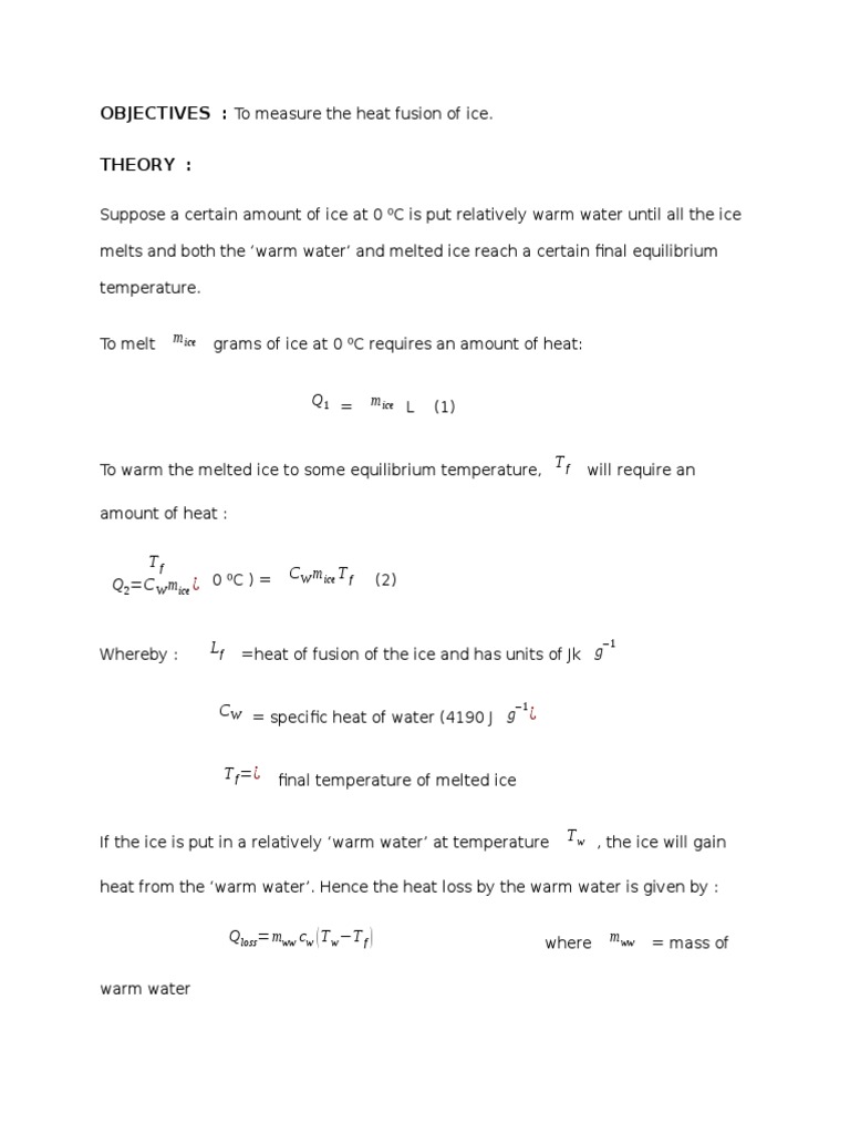 Heat Fusion of Ice Report | PDF | Heat | Thermodynamic Properties