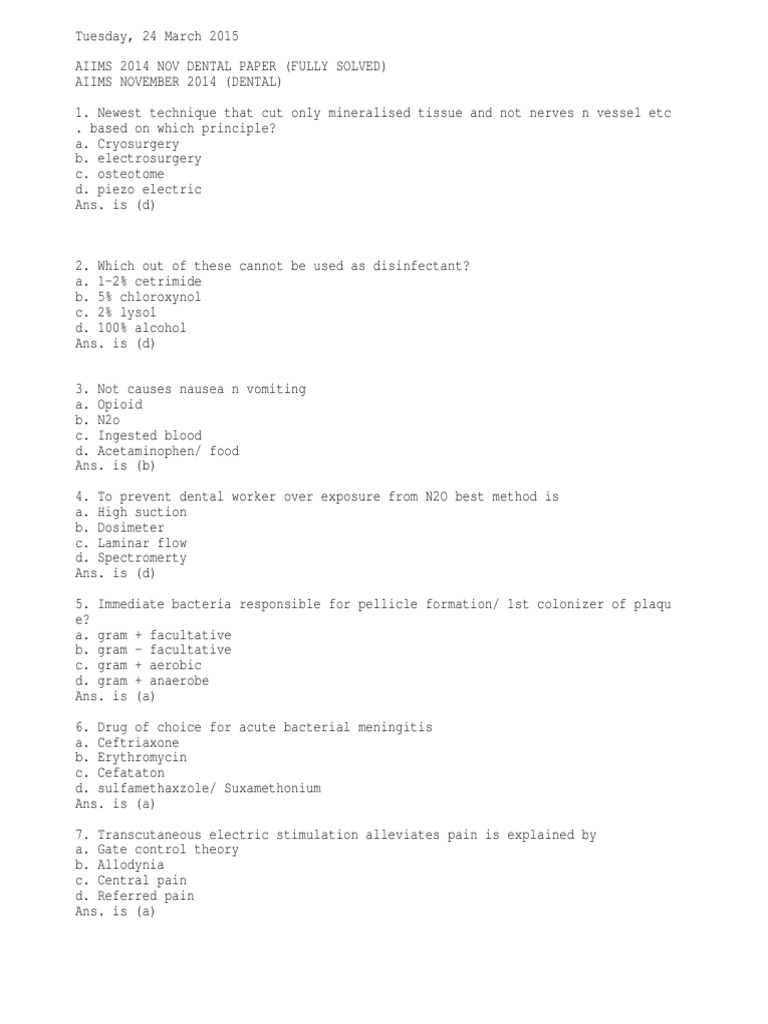 Aiims Mds Entrance Mcqs | PDF | Platelet | Anemia