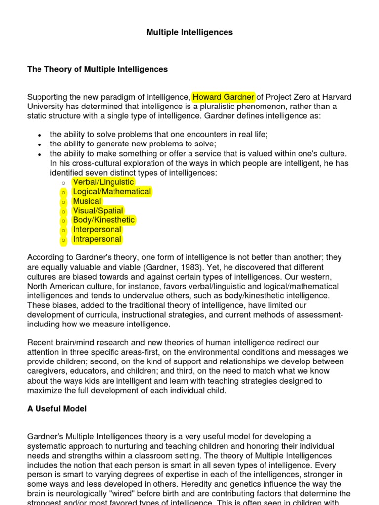 Multiple Intelligences | PDF | Intelligence | Behavior Modification