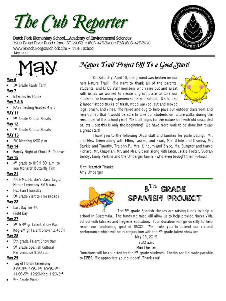 May Cub Reporter Newsletter | PDF | Nursing | Schools