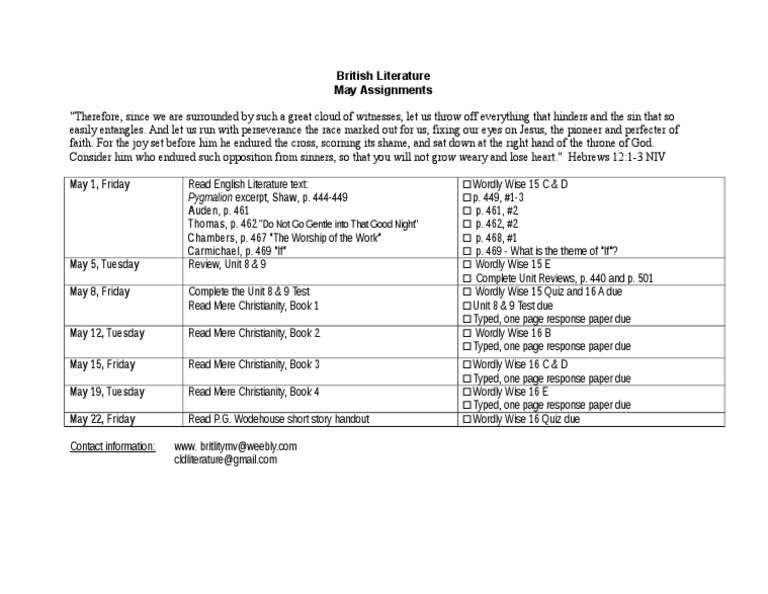 May Assignments for British Literature | PDF | History | Religion ...