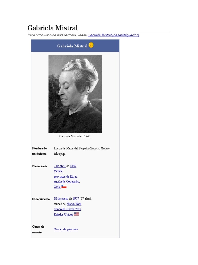 Biografía de Gabriela Mistral | PDF