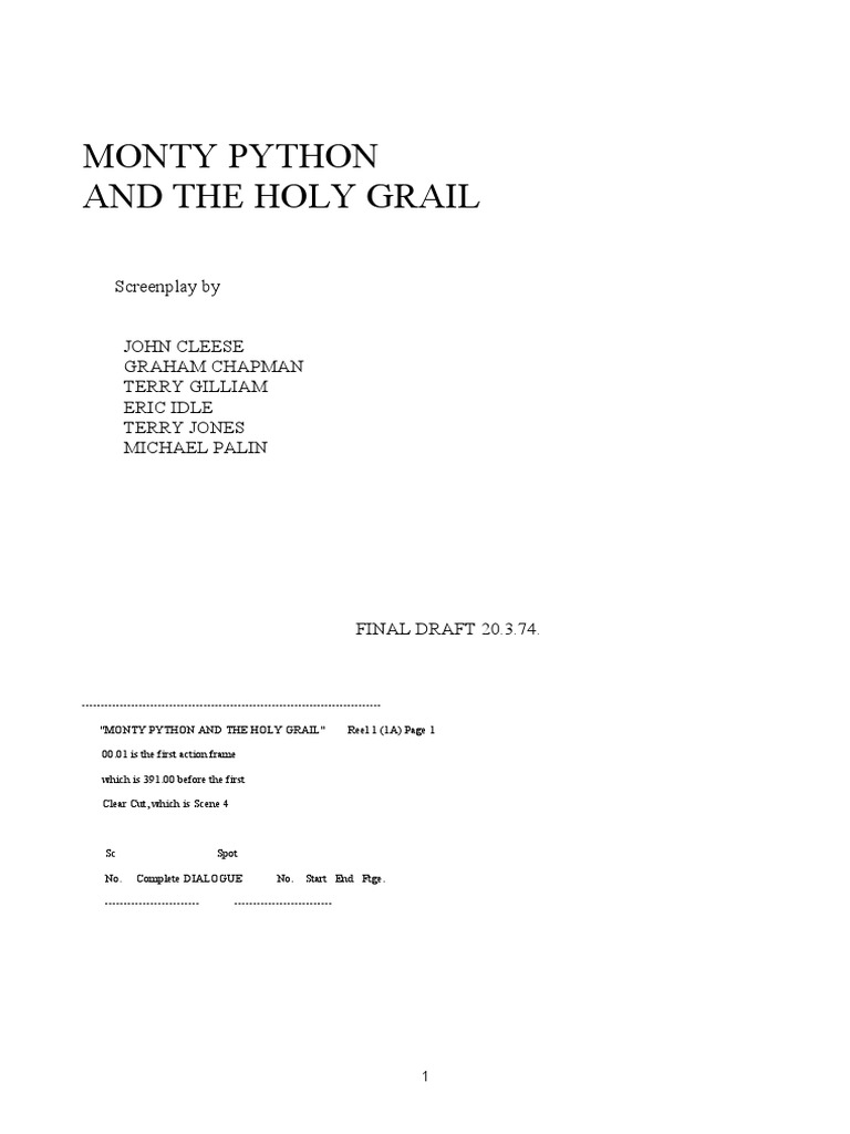 Screenplay - Monty Python - Holy Grail | PDF | Galahad | Monty Python