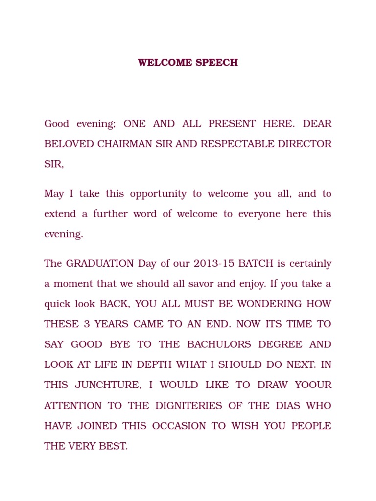 Welcome Speech | PDF