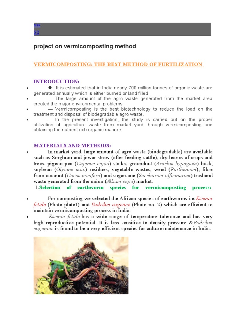 Project On Vernicomposting Method | PDF | Compost | Soil