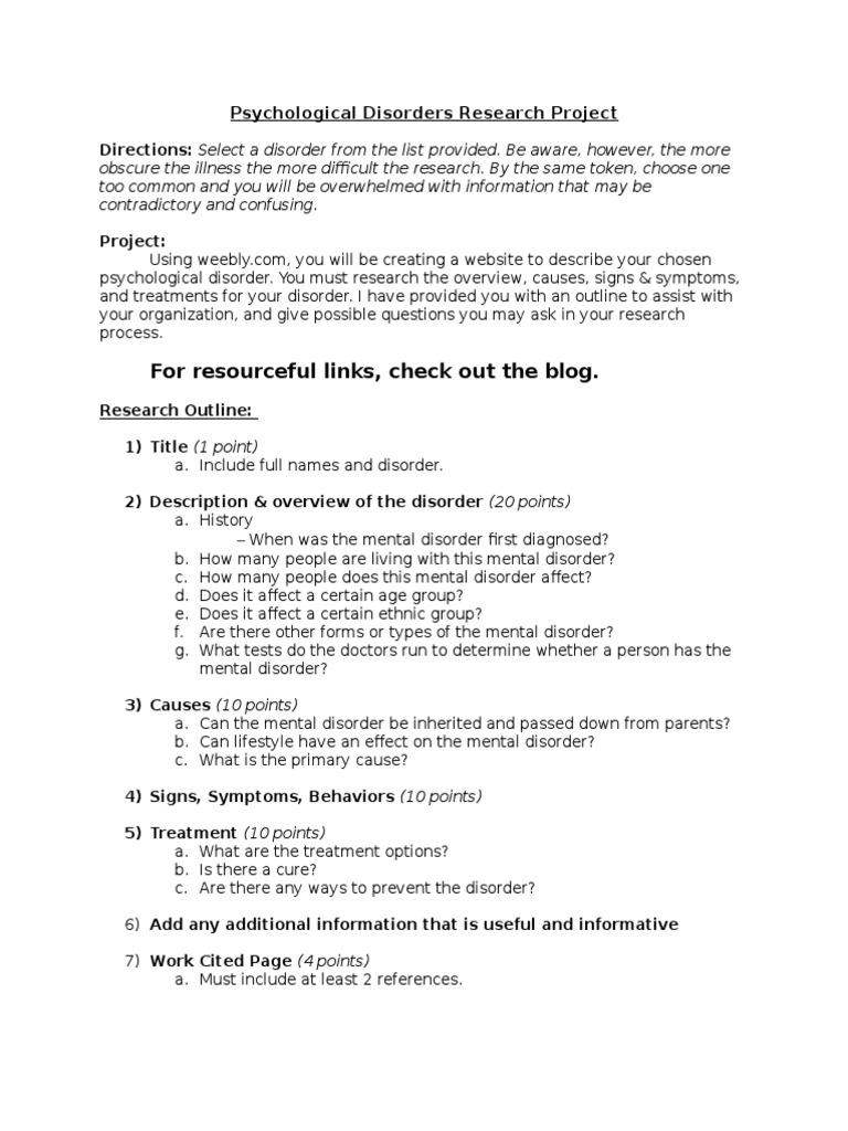 Psychological Disorder Research Project Explanation & Rubric | PDF ...