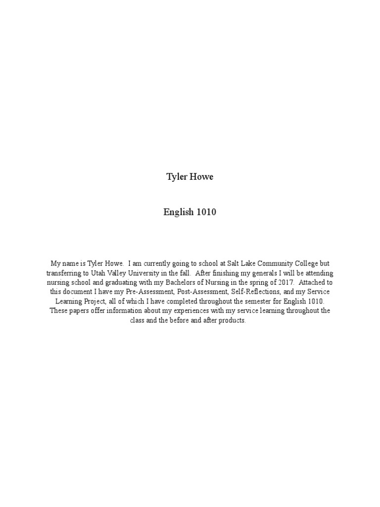 Tyler Howe's English 1010 Portfolio | PDF | Career & Growth | Self ...