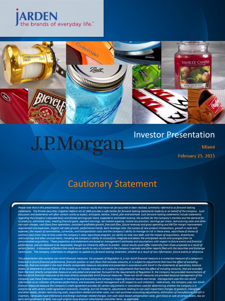 Jarden Corp Investor Presentation 2015 | PDF | Mergers And Acquisitions ...