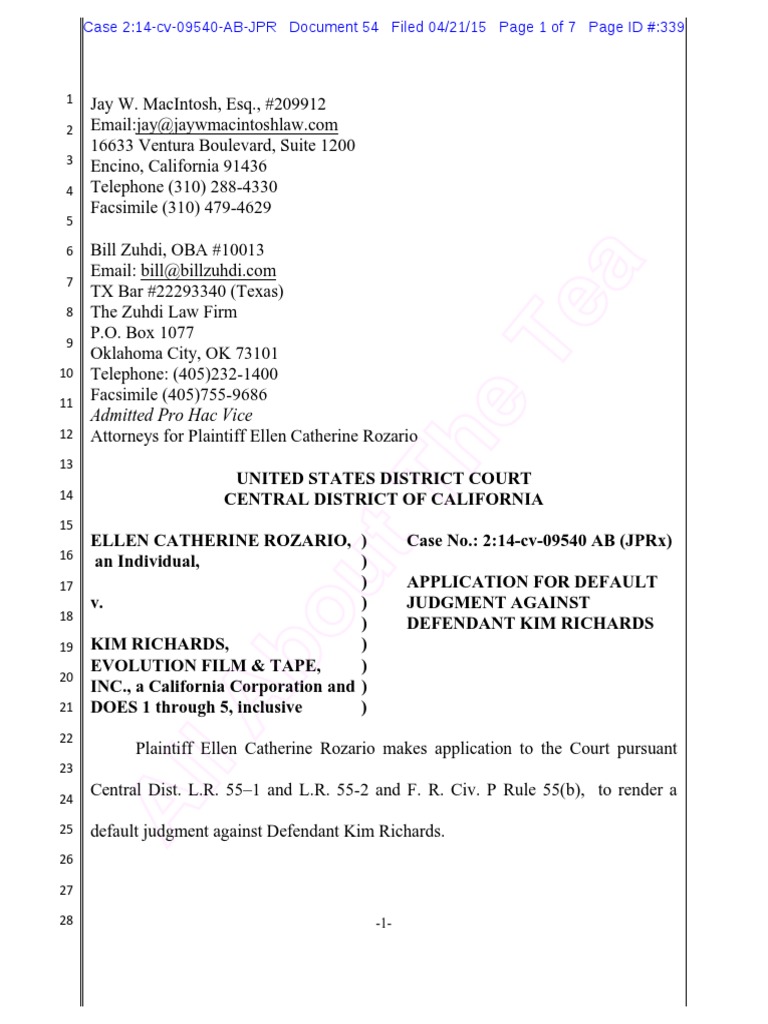 READ: Application For Default Judgement Against Kim Richards | Download ...