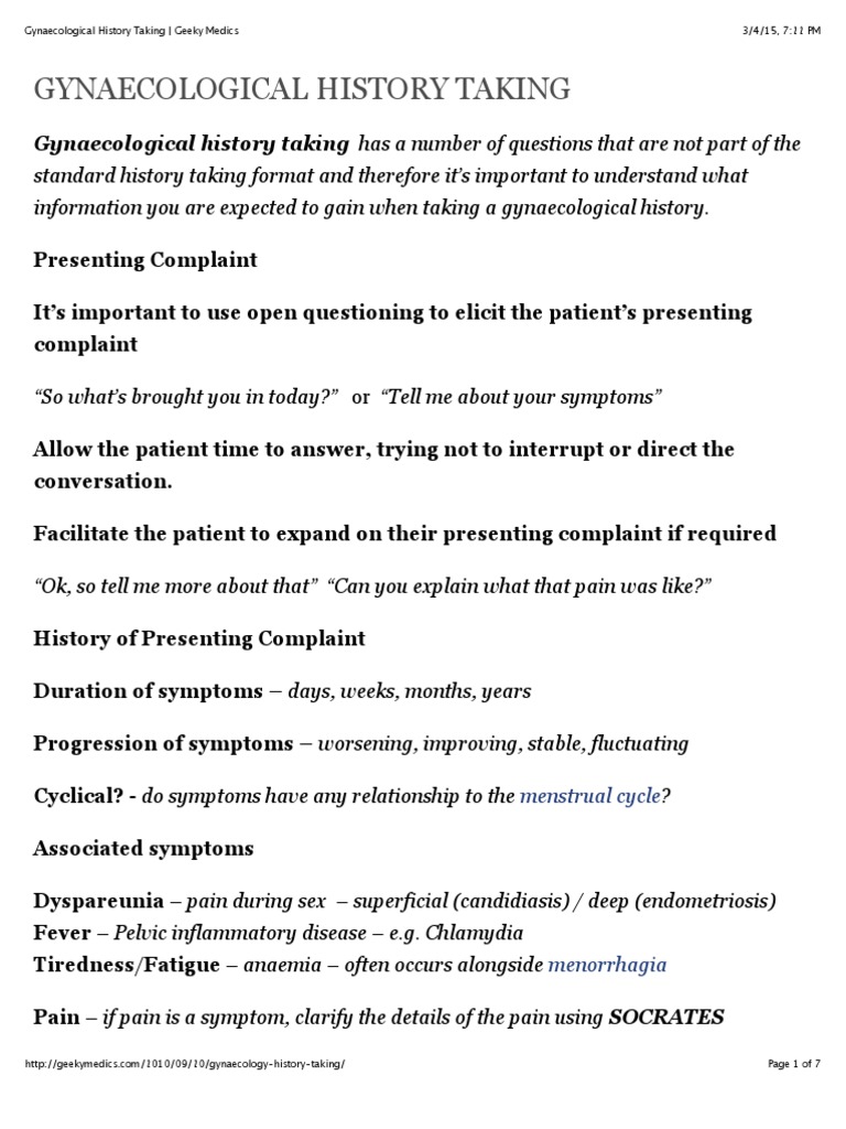 Gynaecological History Taking - Geeky Medics | PDF | Menopause ...