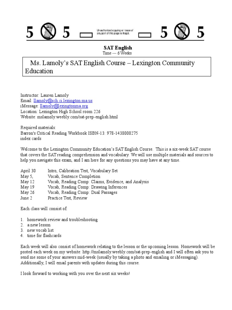 Sat English Syllabus | PDF | Sat | Standardized Tests