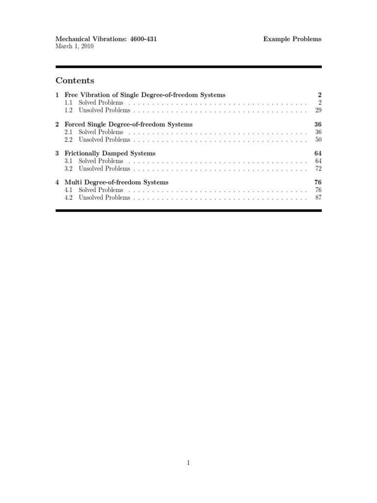Mechanical Vibrations: Problems & Solutions | PDF | Equations Of Motion ...
