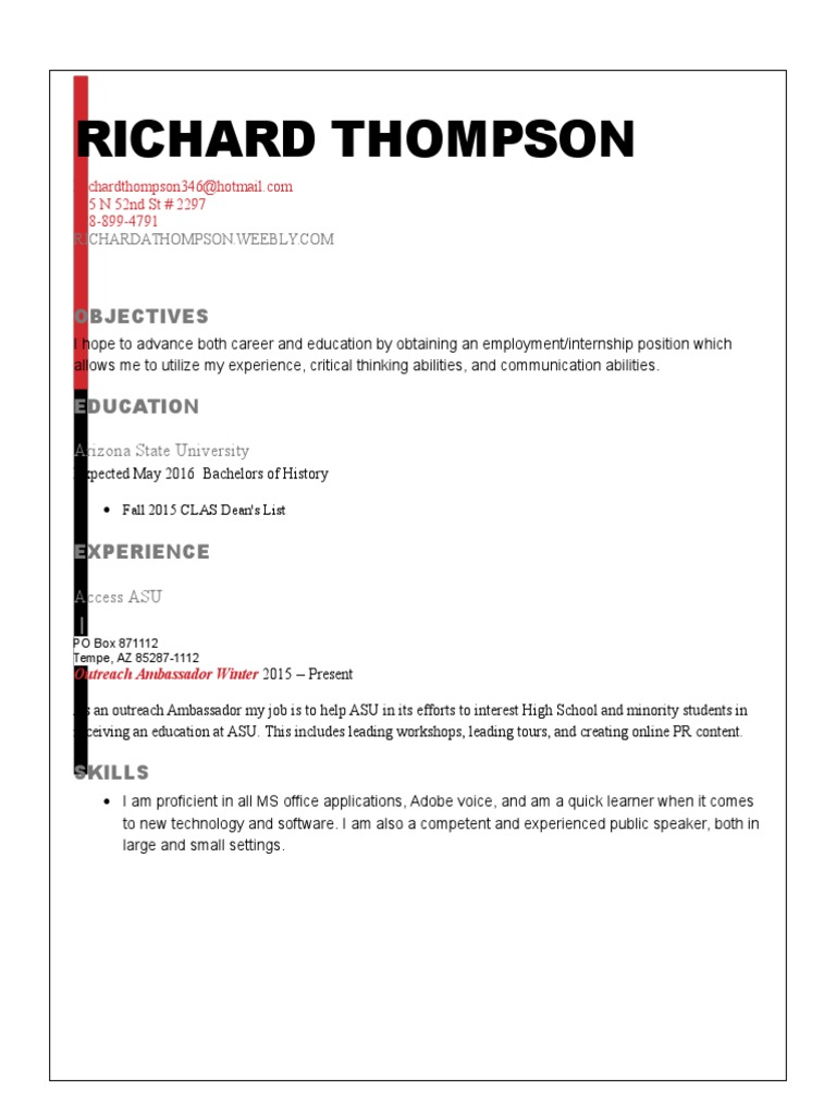 Richard Thompson's Resume Summary | PDF