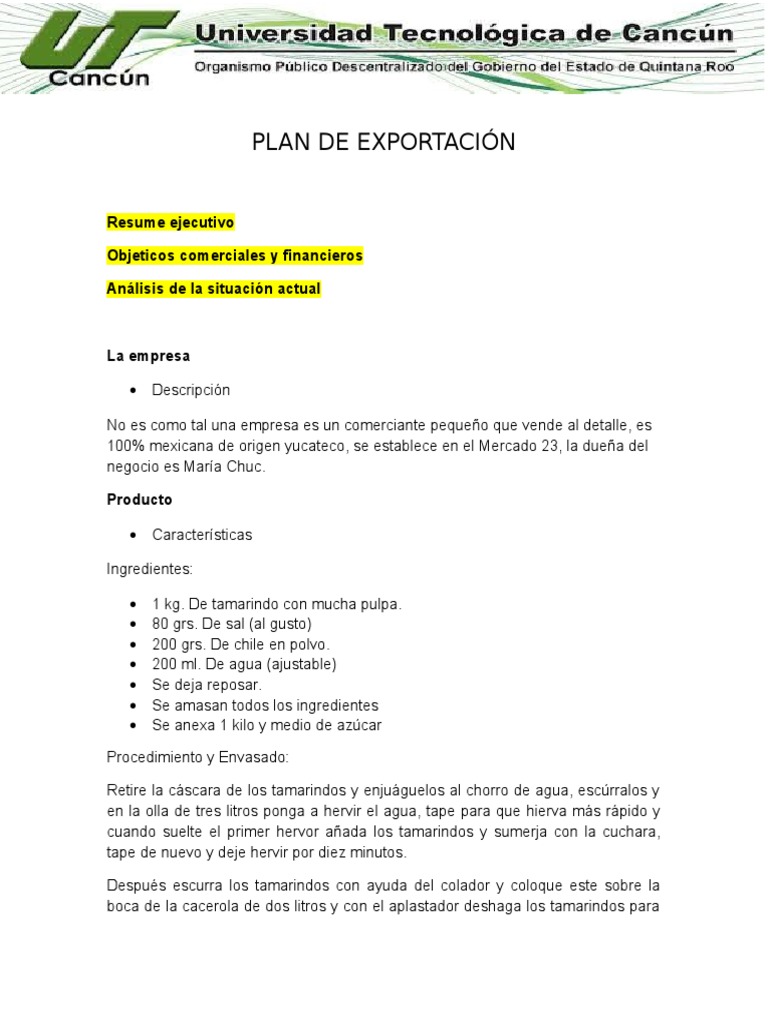 Plan De Exportación Descargar Gratis Pdf Producto Negocio