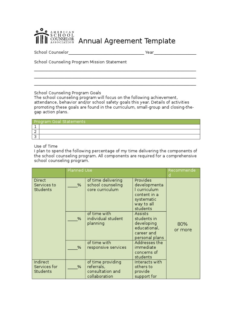 Annual School Counseling Agreement Template | PDF | School Counselor ...