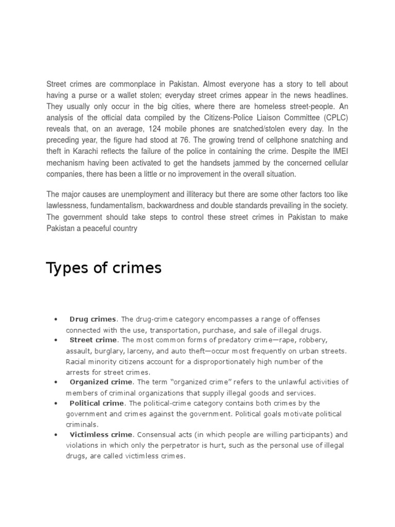 Street Crimes and Their Causes in Pakistan | PDF | Robbery | Crime ...