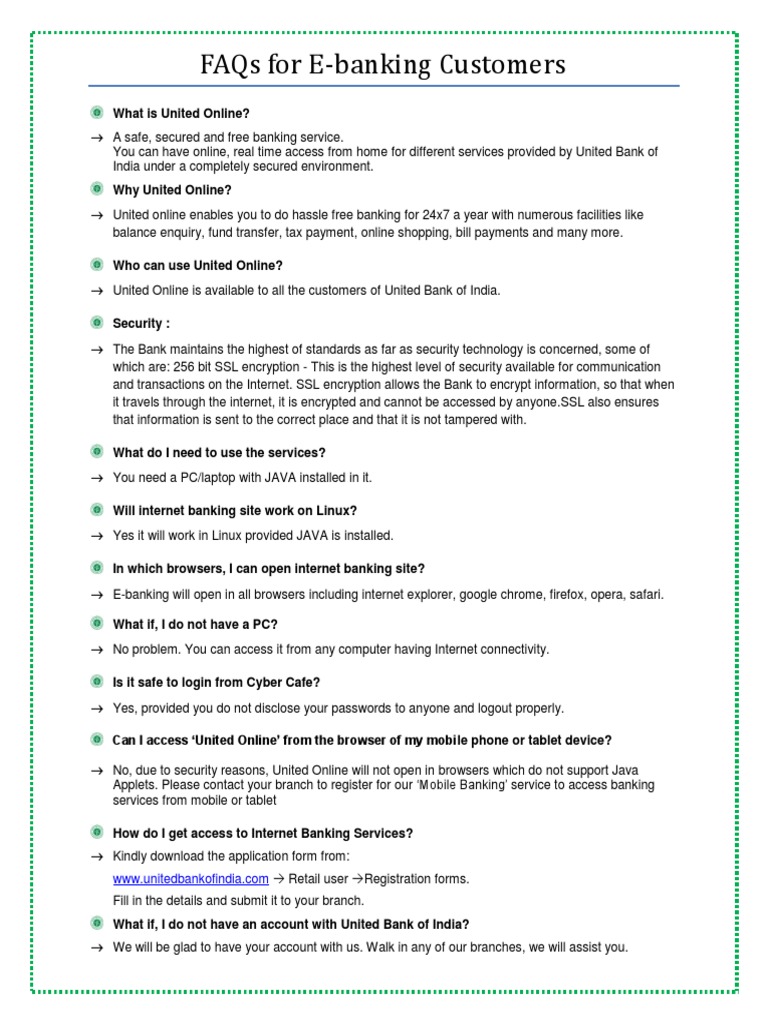 Faqs For E-Banking Customers | PDF | Online Banking | Banks & Banking