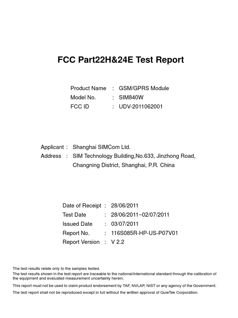 Comprehensive Test Report for the SIM840W GSM/GPRS Module | PDF ...