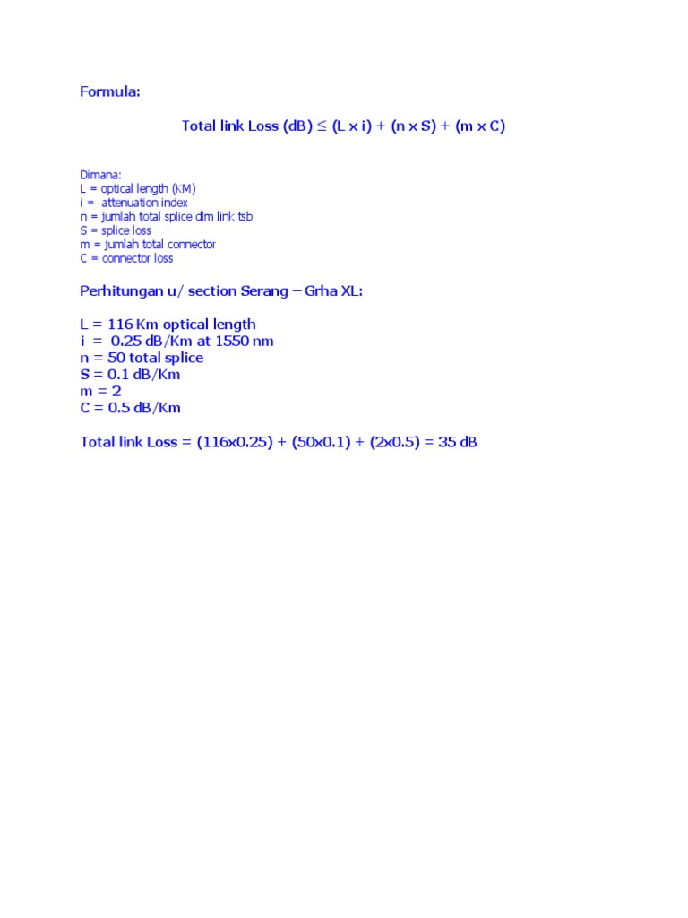 Total Link Loss Calculation Example | PDF