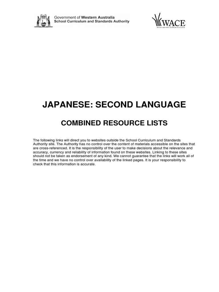 Japanese Second Language Resource List | PDF | Language Education | Kanji