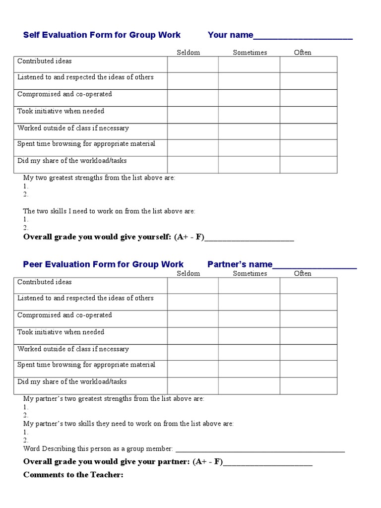 Peer and Self Evaluation | PDF | Self-Improvement