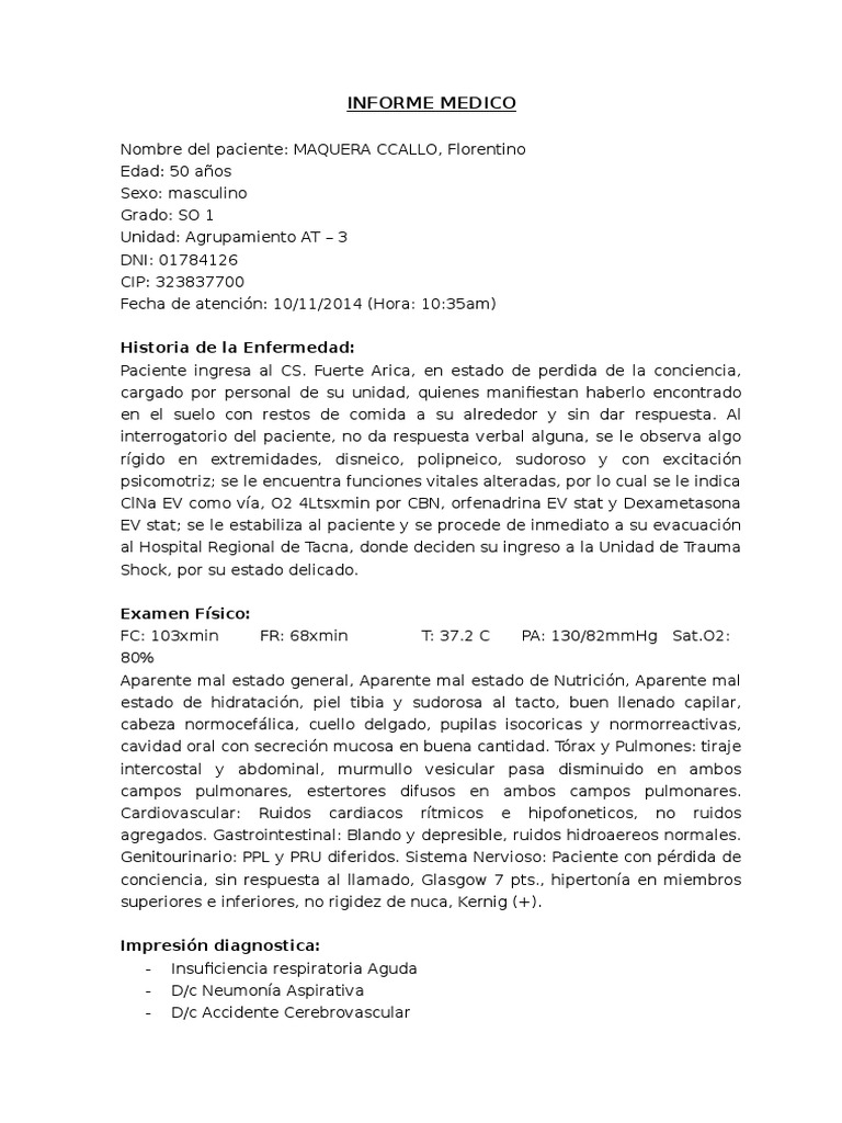 Informe Medico | PDF | Salud y bienestar | Ciencia y matemáticas