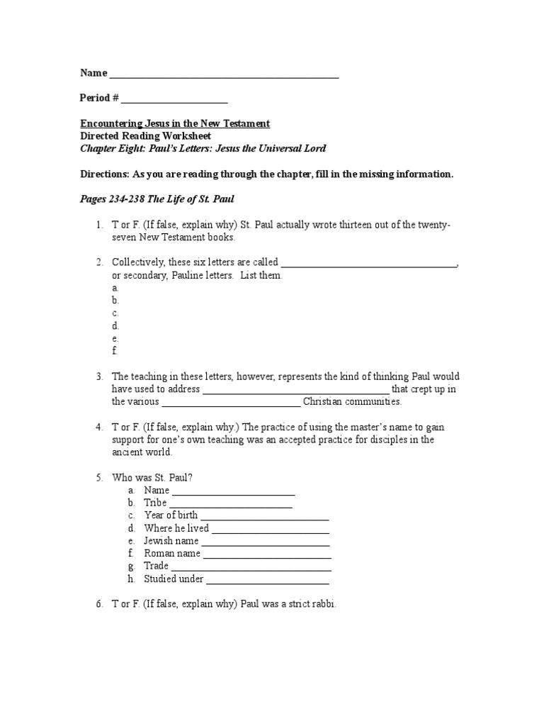 Name - Period # - Encountering Jesus in The New Testament Directed ...