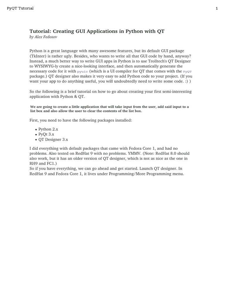 Tutorial-Creating GUI Applications in Python With QT | PDF | Button (Computing) | Python ...