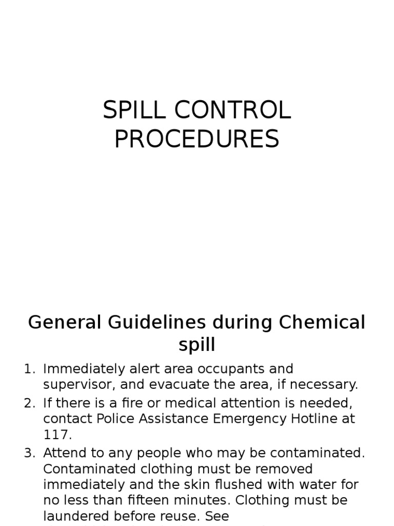 Spill Control Procedures | PDF | Personal Protective Equipment | Safety