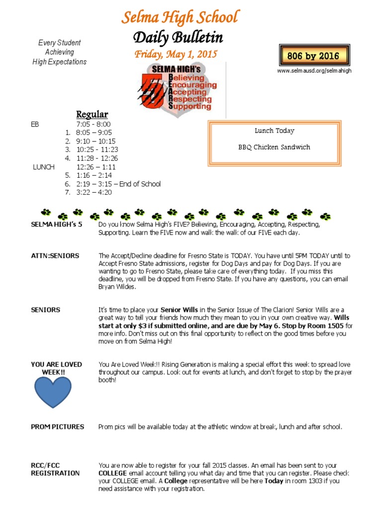 SHS Daily Bulletin 5-1-15 | PDF | Prom | Clothing