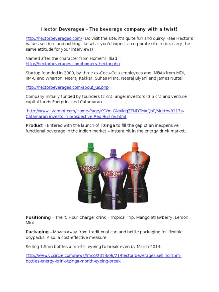 Hector Beverages - The Beverage Company With A Twist! | PDF | Drink ...