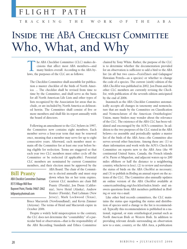 ABA Checklist Committee (Who, What, Why) | PDF | Parrot | Birdwatching