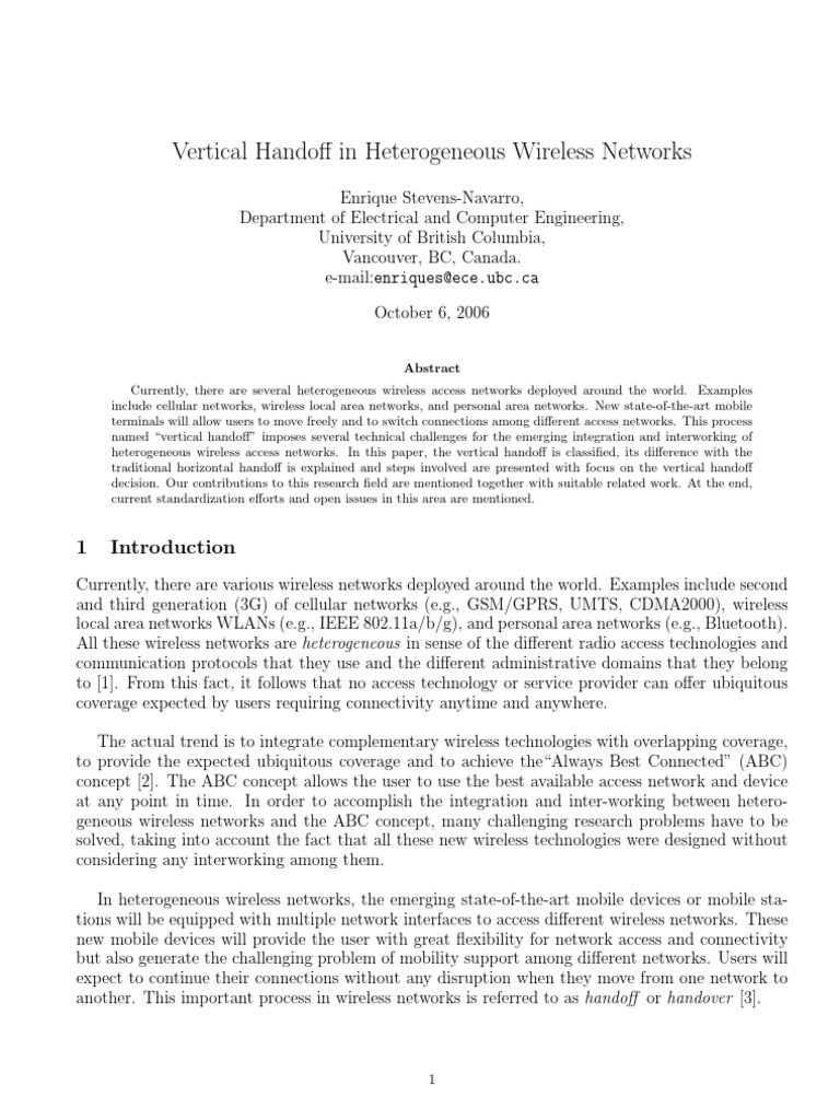 Vertical Handoff in Heterogeneous Wireless Networks | PDF | Wireless Lan | Computer Network