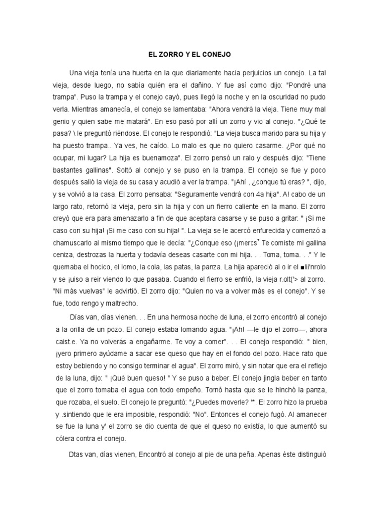 La fábula del zorro y el conejo | PDF | Dormir | Narrativa
