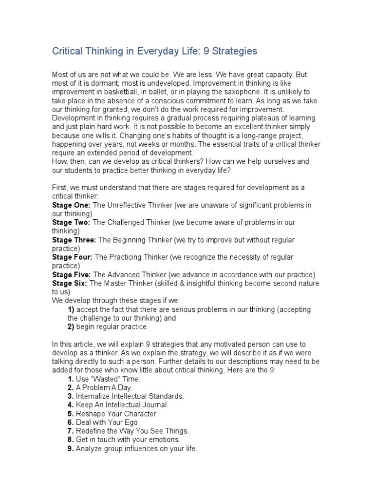 Critical Thinking in Everyday Life | PDF | Thought | Critical Thinking