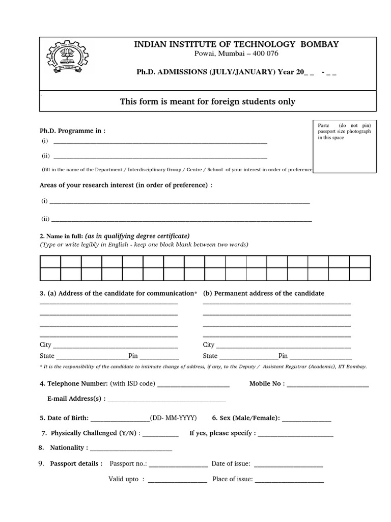 IITB PHD Application Form | PDF