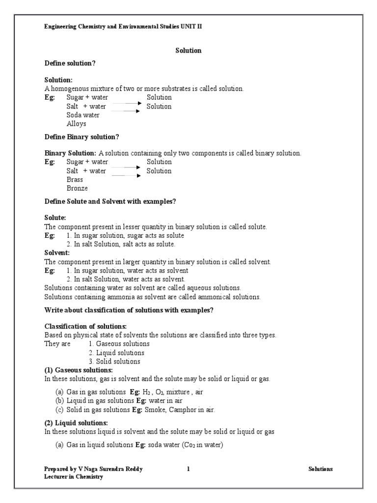 Understanding Solutions and Their Classifications | PDF | Molar ...