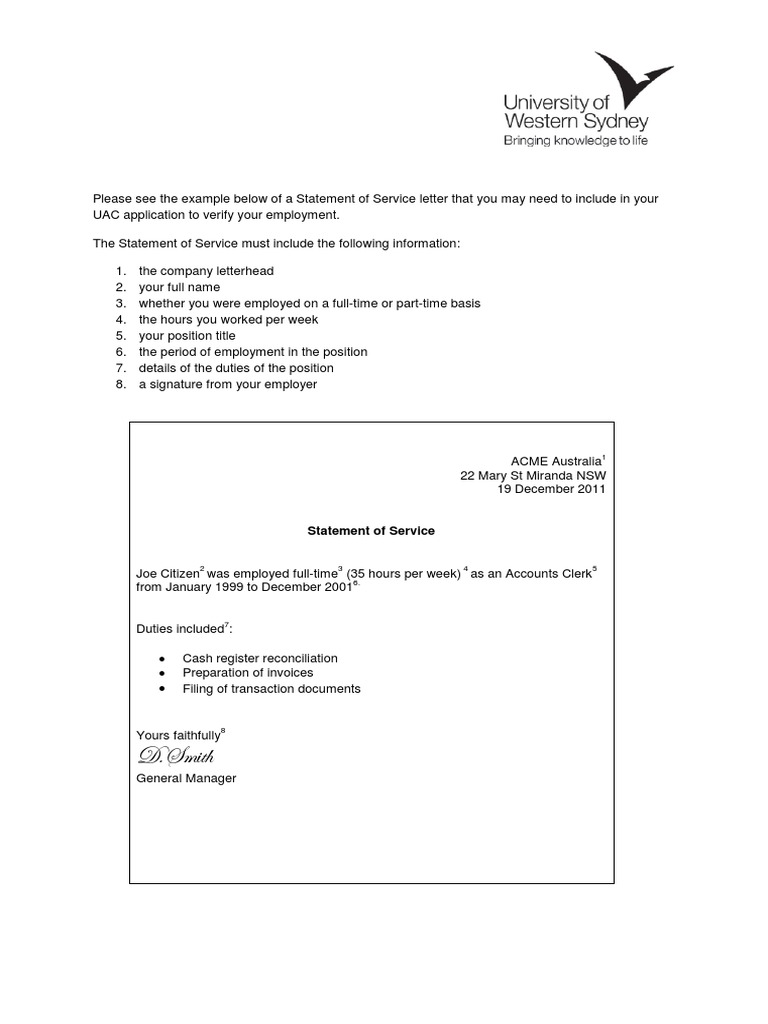 Statement of Service Example | PDF