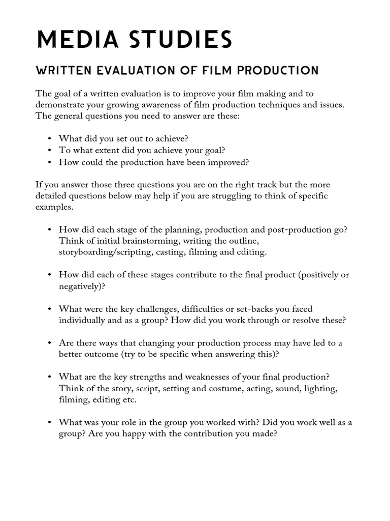 Film Production Evaluation Guide | PDF
