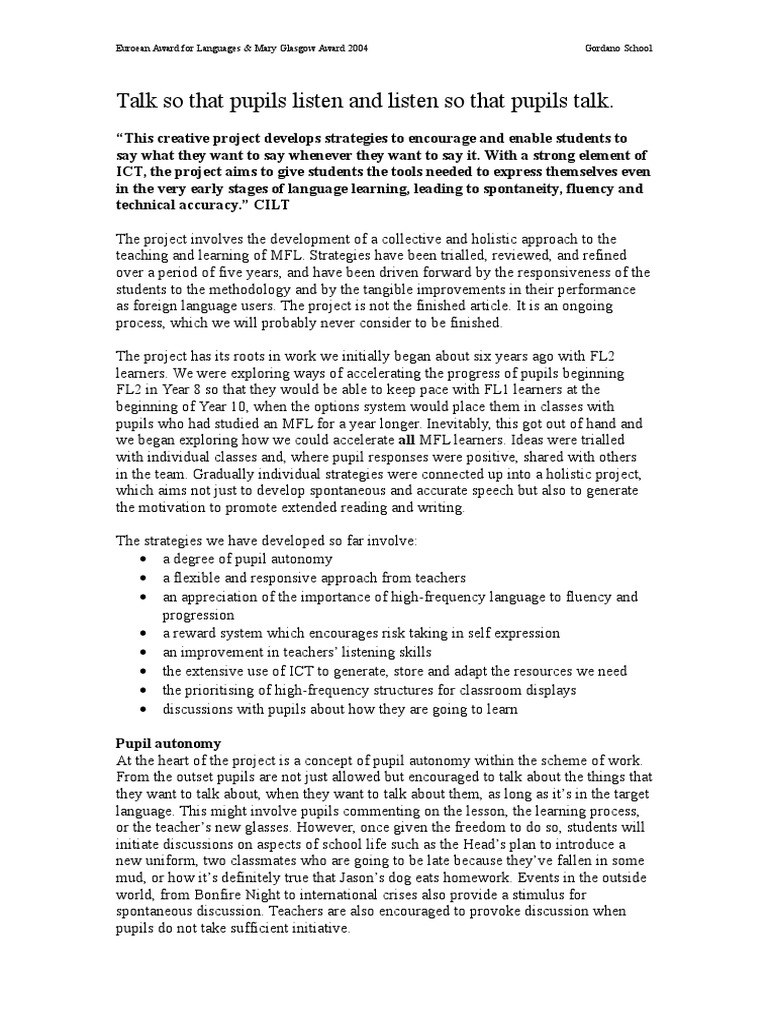 Talk So That Pupils Listen and Listen So That Pupils Talk | PDF ...