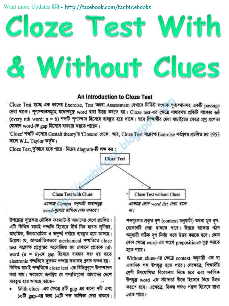 Cloze Test With & Without Clues | PDF