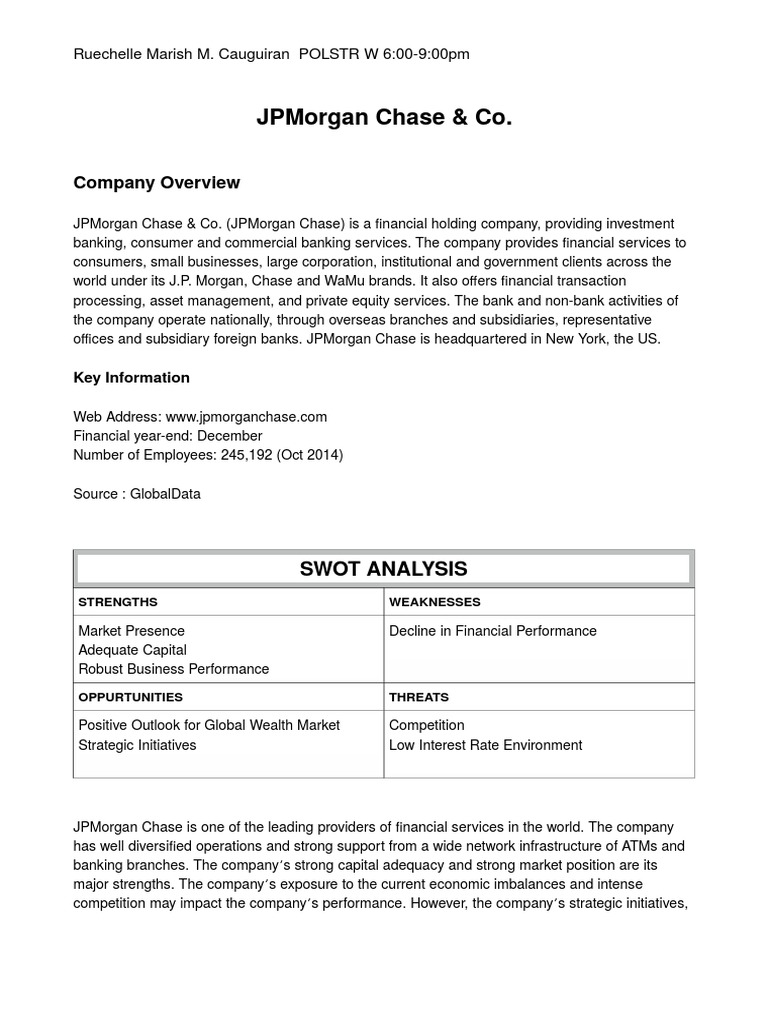 Swot JPM | PDF | Jp Morgan Chase | Banks