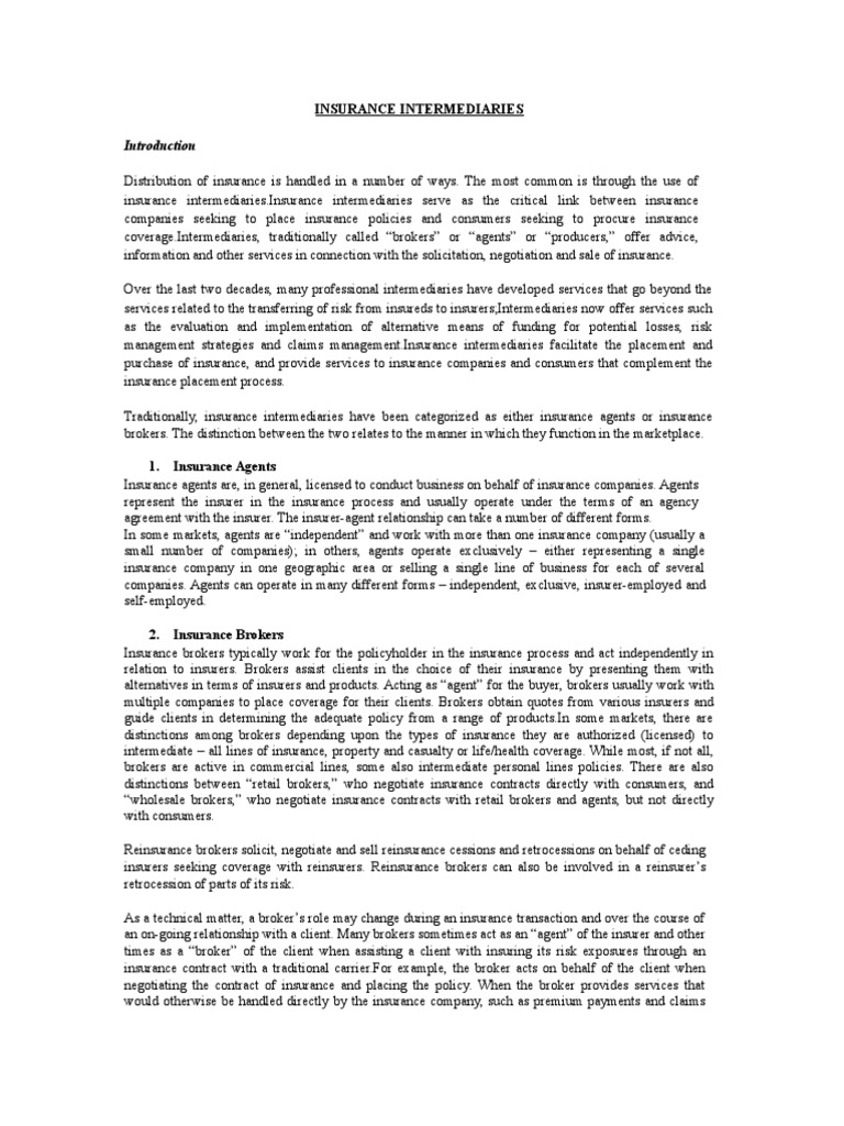 Insurance Intermediaries | PDF | Reinsurance | Insurance Broker