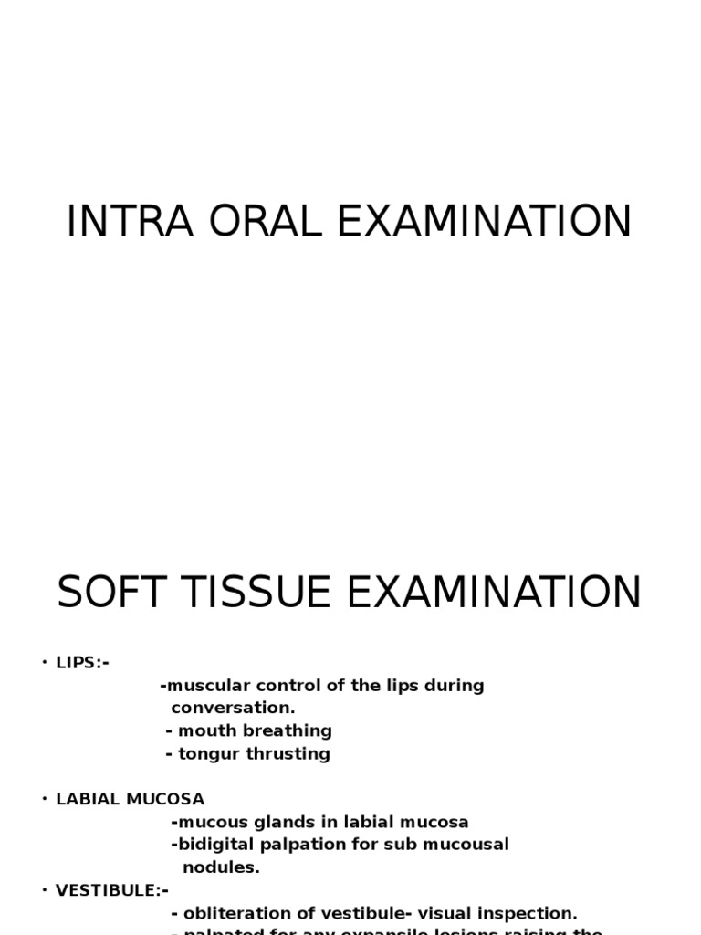 Intraoral Soft Tissue Examination Guide | PDF | Tongue | Biopsy