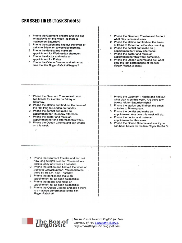 CROSSED LINES (Task Sheets) : - The Best Spot To Learn English For Free ...