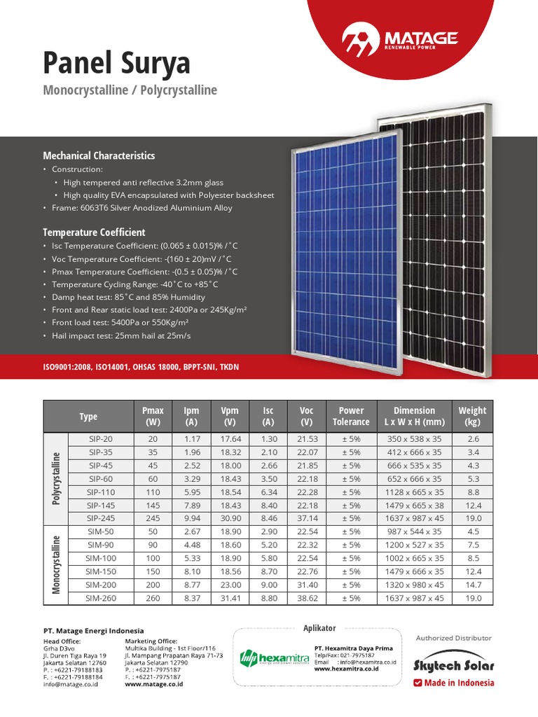 Brosur Panel Surya Skytech Solar | PDF | Technology & Engineering
