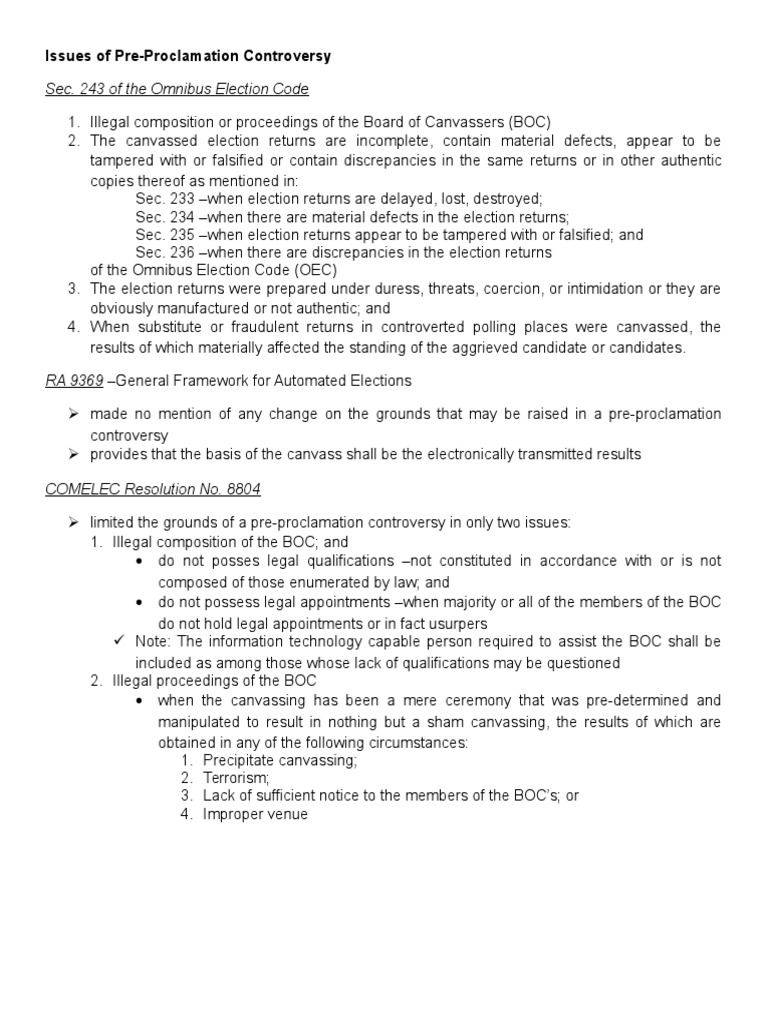Pre-Proclamation Controversy Issues | PDF | Politics | Social Science