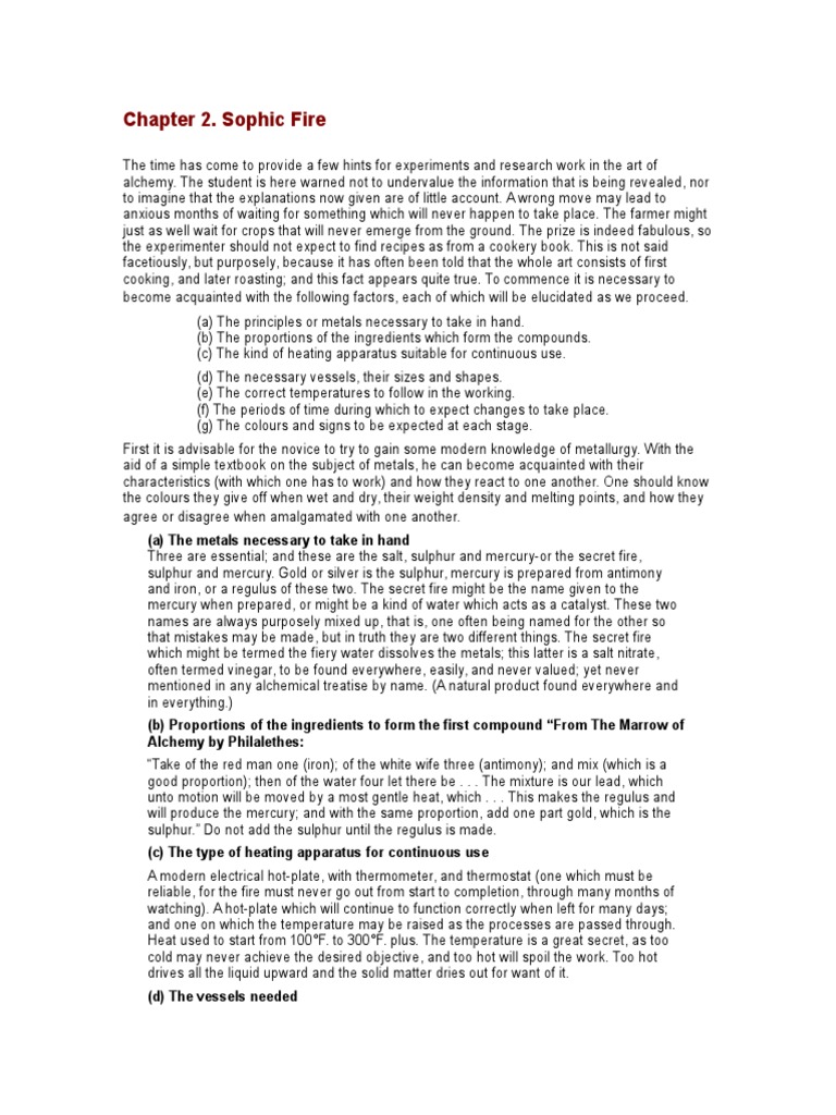 Chapter 2. Sophic Fire: (A) The Metals Necessary To Take in Hand | PDF ...
