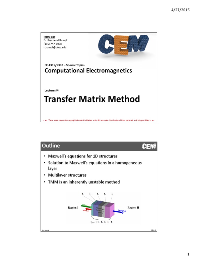 Transfer Matrix Method Pdf Matrix Mathematics Eigenvalues And